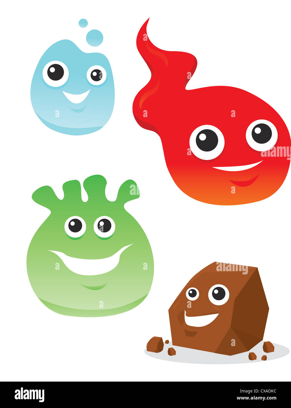 Colorful Creatures, Smiling, Elemental Water Fire Rock, vector ...