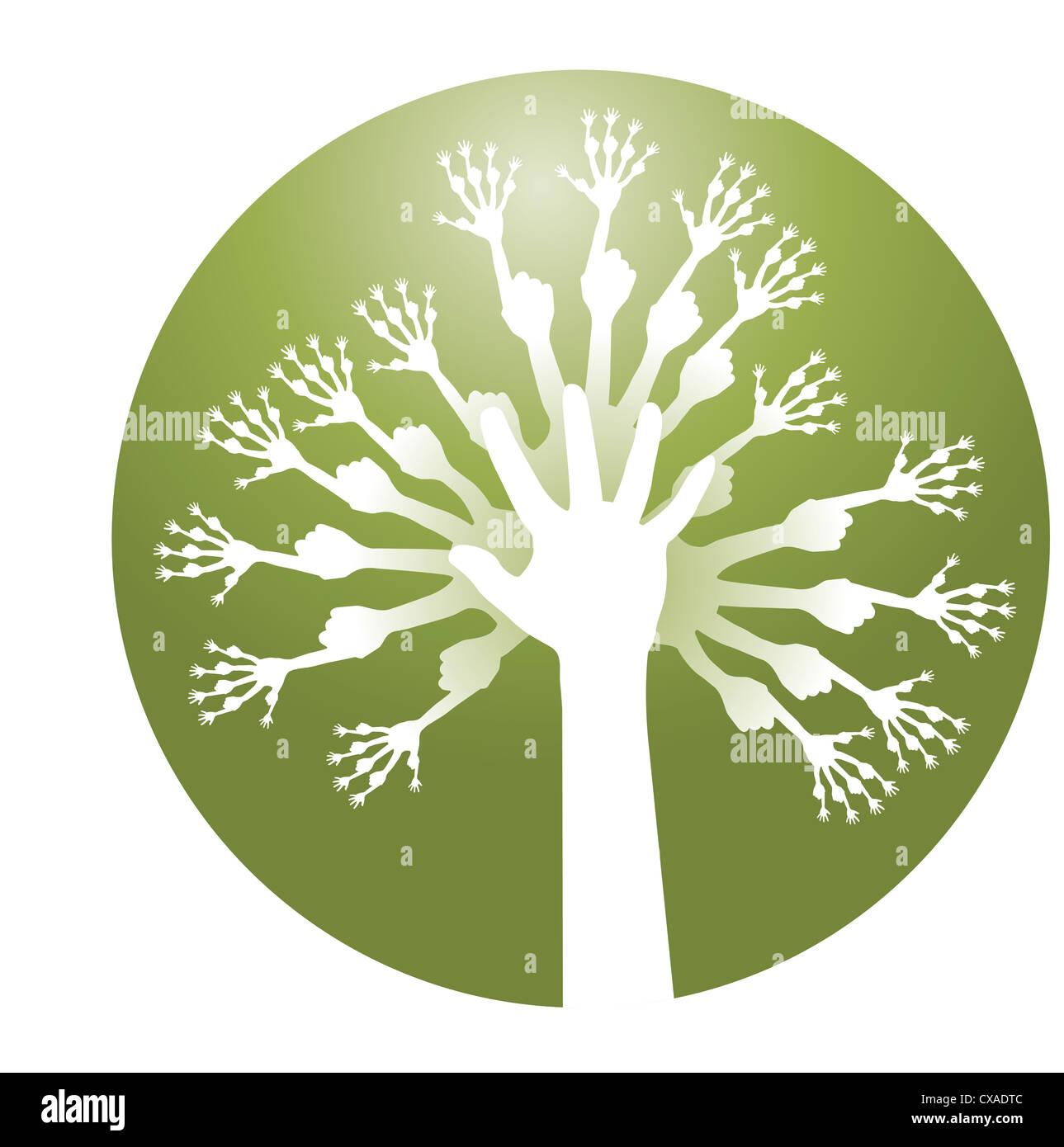 Environment, tree represented by a hand branching out into multiple ...