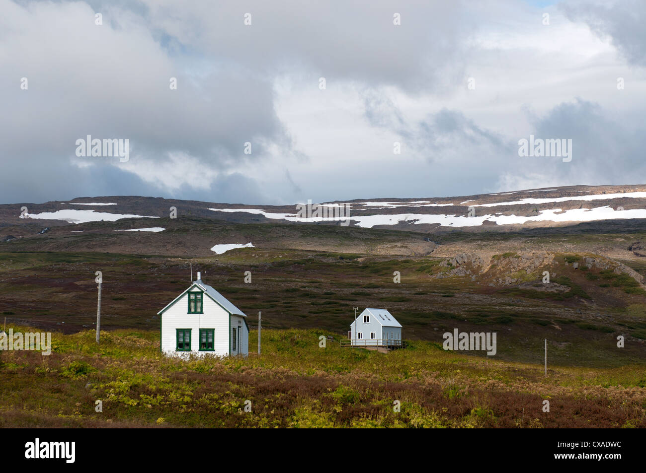 A photograph of the Old houses in the abandoned village of Hesteyri in ...