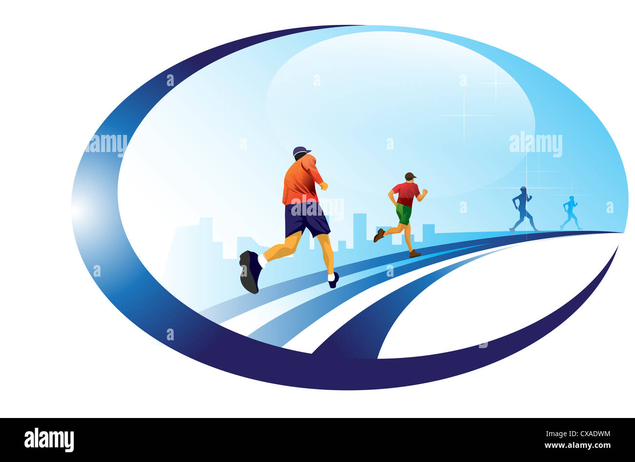 Running, 4 male runners, vector illustration Stock Photo - Alamy