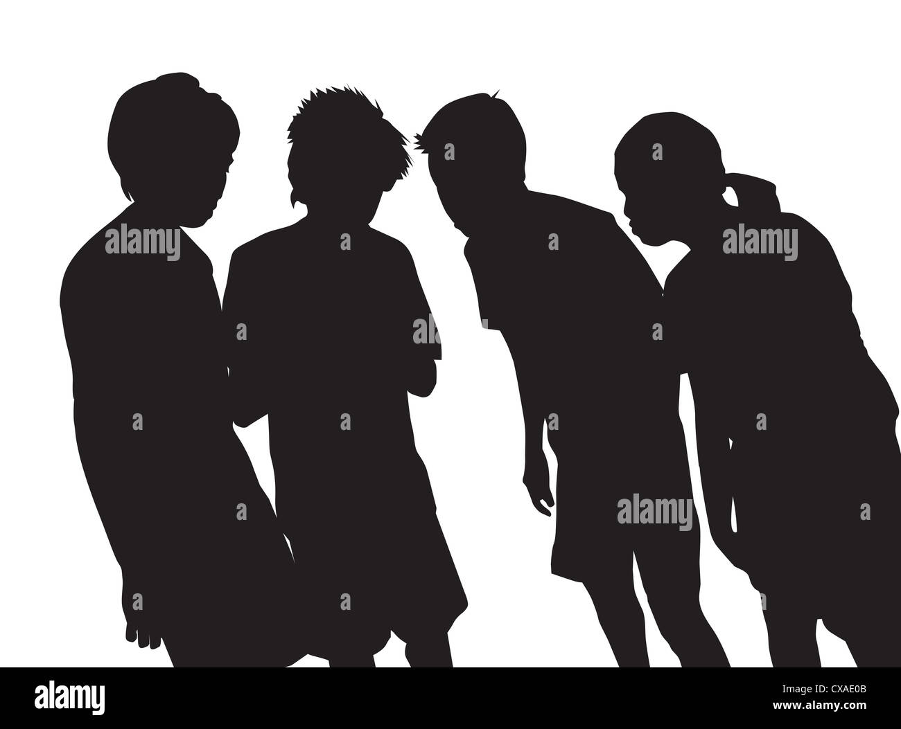 People, group of 4 huddled together, vector illustration Stock Photo ...