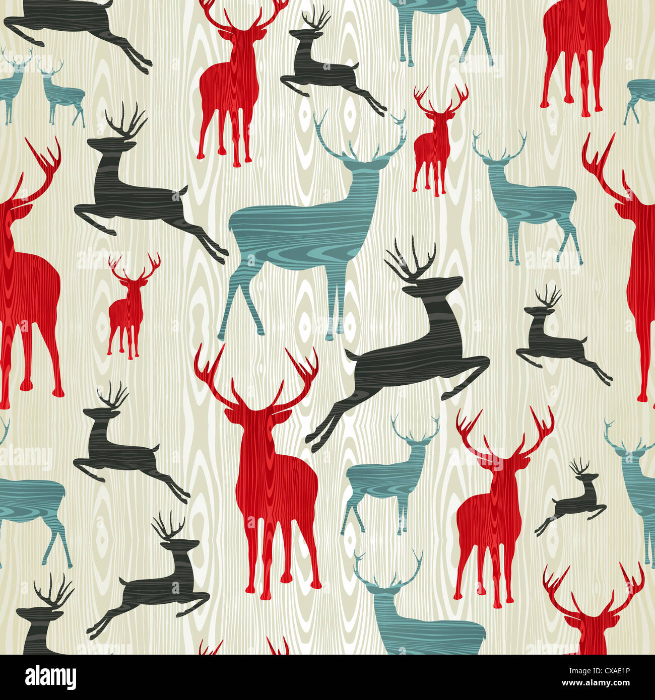 Christmas wooden reindeer seamless pattern background. illustration ...