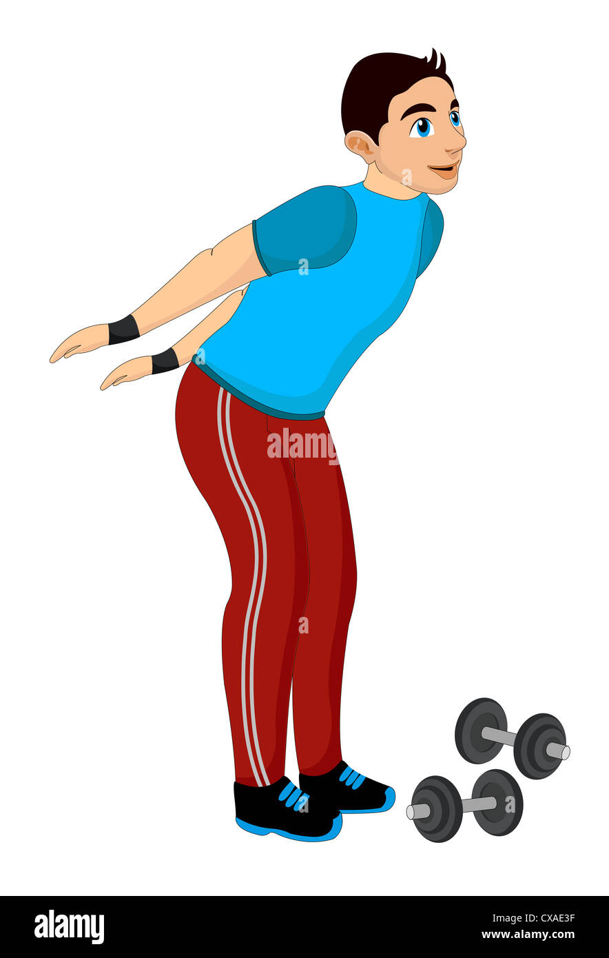 Exercising, man doing bending, vector illustration Stock Photo - Alamy