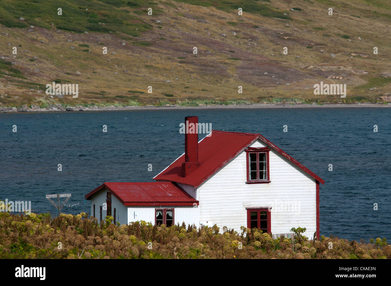 A photograph of the Old houses in the abandoned village of Hesteyri in ...