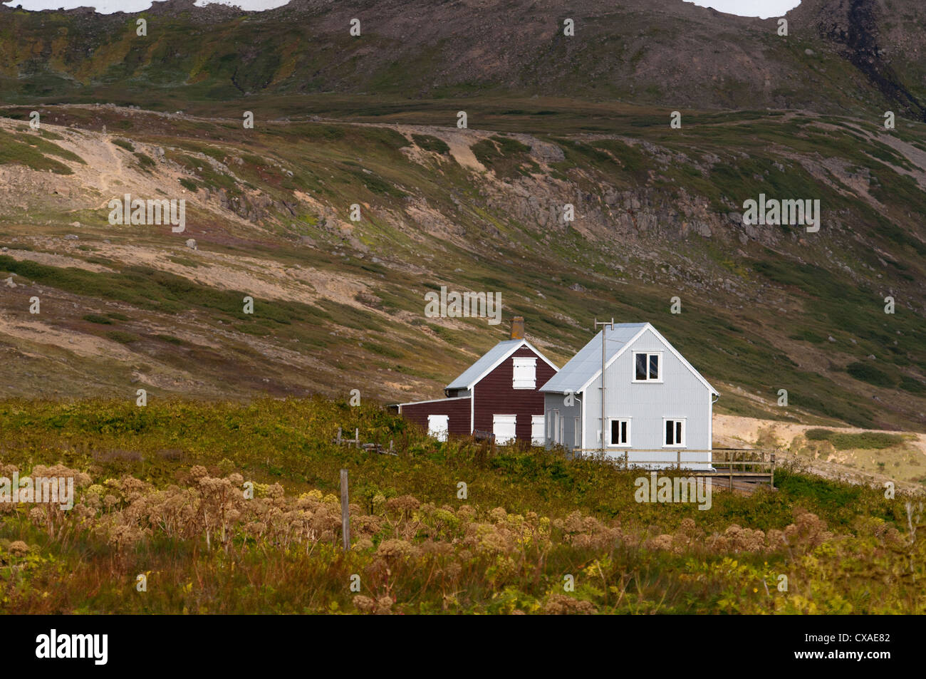 A photograph of the Old houses in the abandoned village of Hesteyri in ...