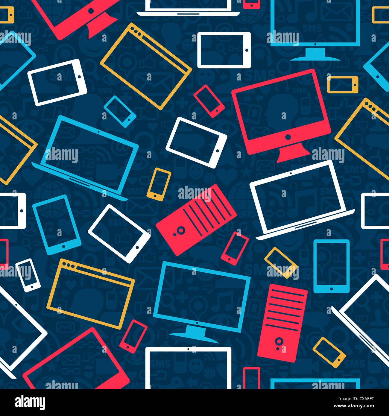 Gadgets icons seamless pattern over social media background. Vector ...