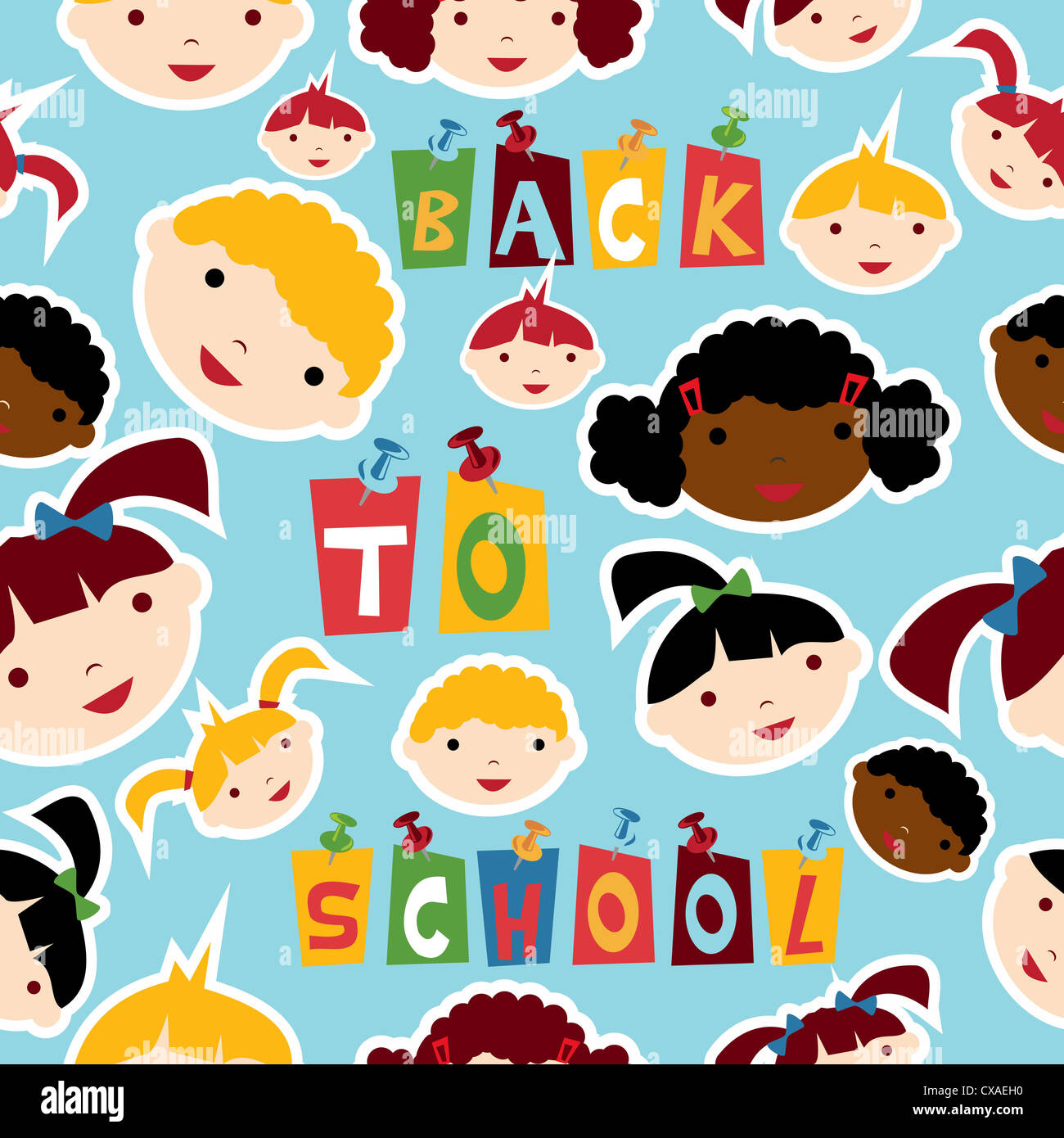 Diversity racial back to school children faces seamless pattern. Vector ...