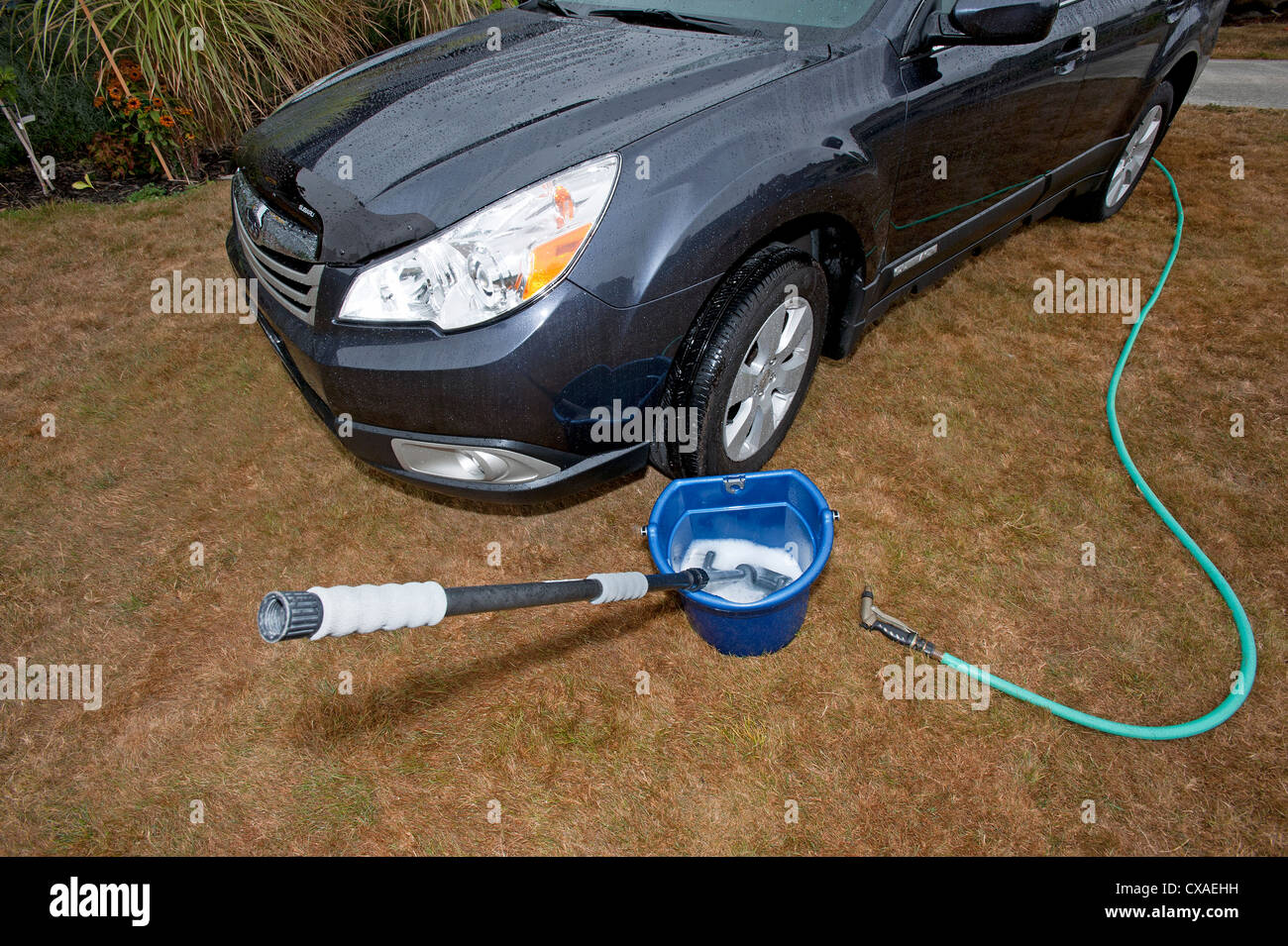Washing car with hose and brush hi-res stock photography and images - Alamy