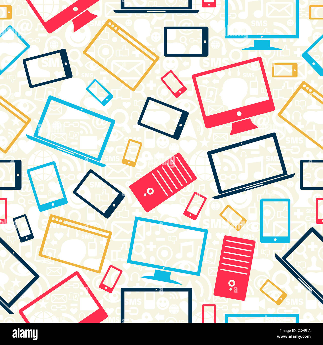 Multicolored gadgets icons seamless pattern over social media ...