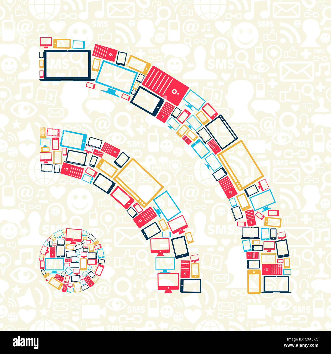 Gadgets icons in rss shape over social media background. Vector ...