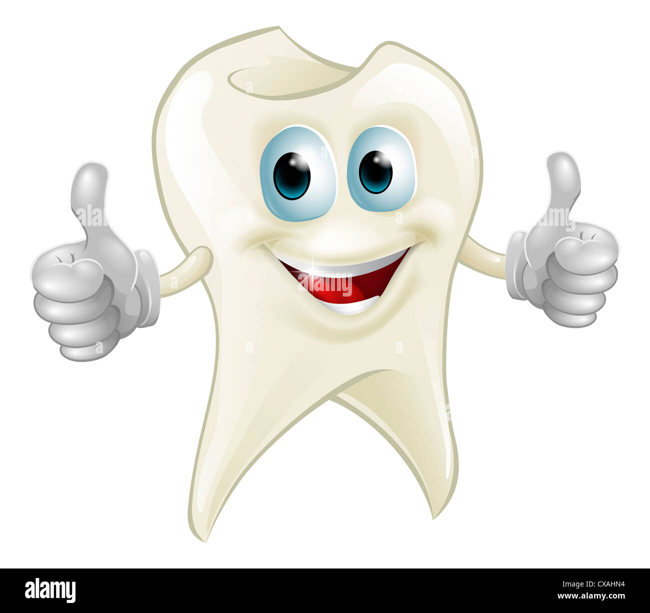 Illustration of a smiling tooth mascot character doing a double thumbs ...