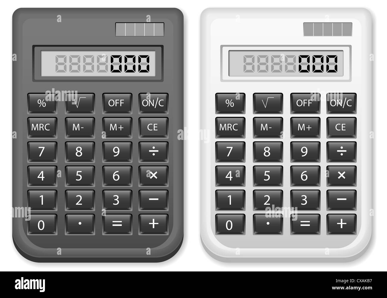Two calculators on white background Stock Photo - Alamy