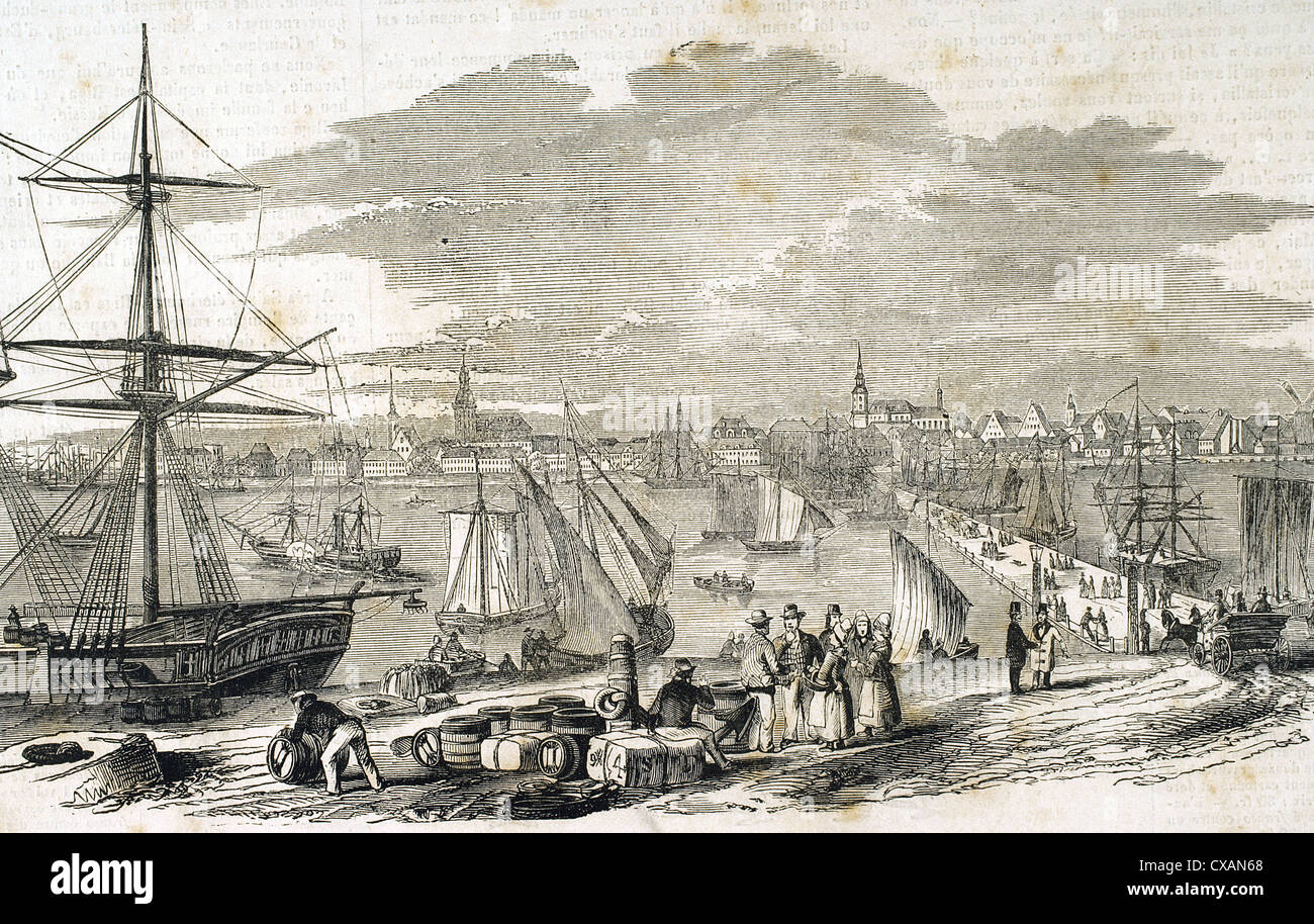 Russia. Riga. 19th century. Harbour. Engraving of "l'Univers Stock ...
