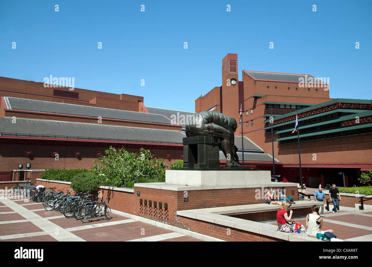 Courtyard of the British Library showing sculpture of Isaac Newton by ...