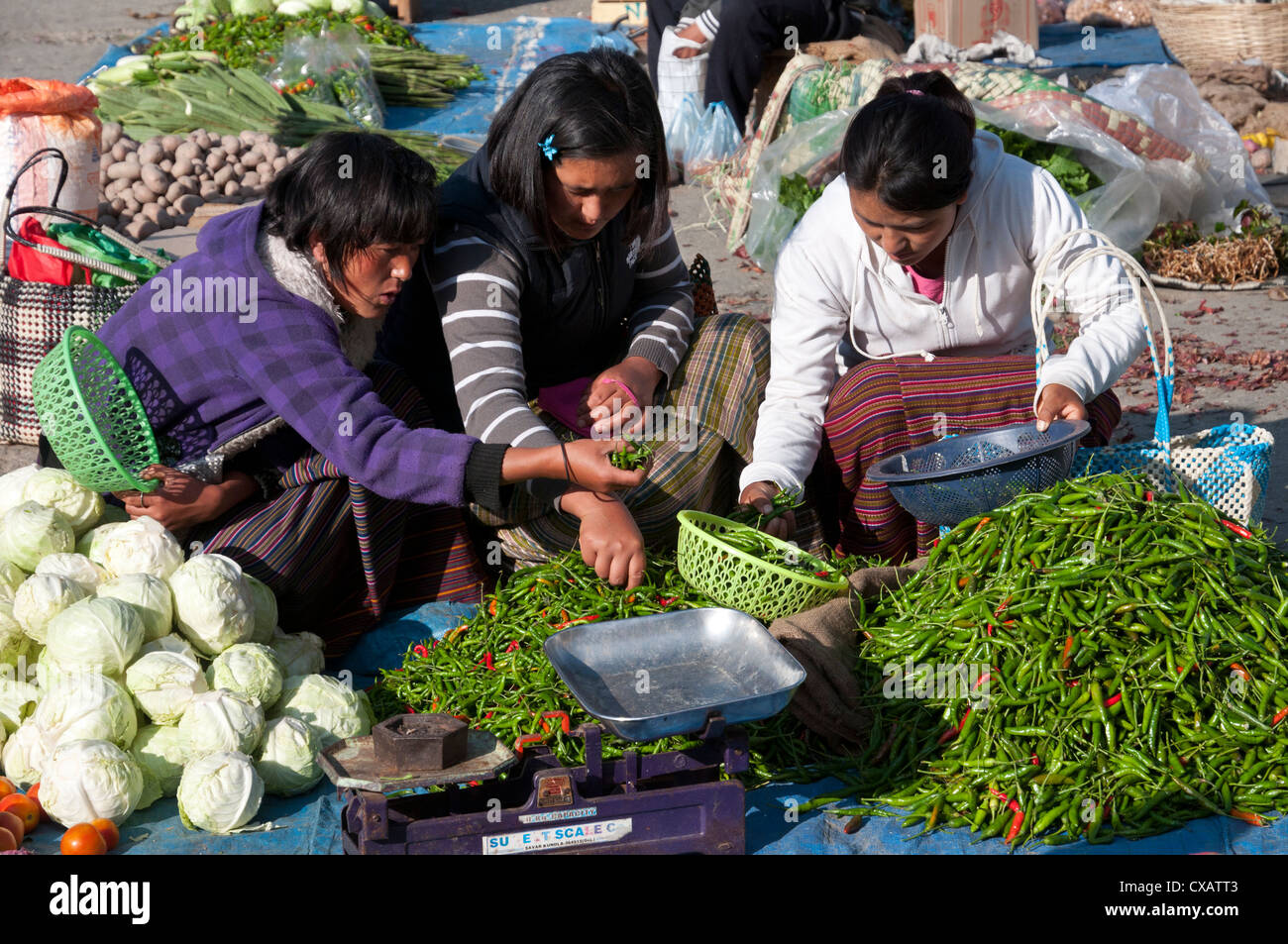 Weekly Sunday food market. Paro, Bhutan, Asia Stock Photo - Alamy