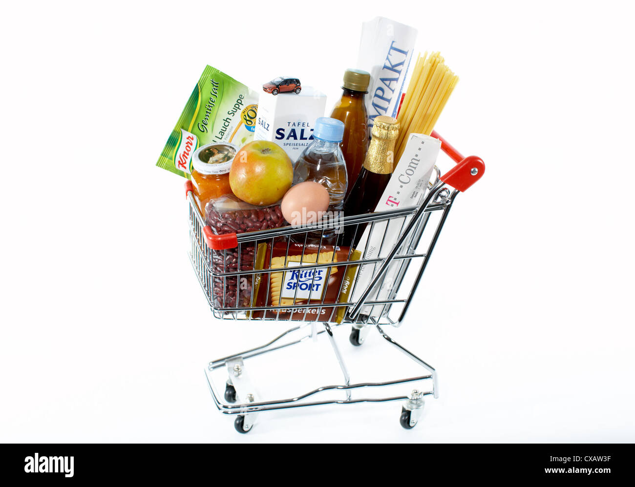 Cart with food and goods of daily use Stock Photo - Alamy