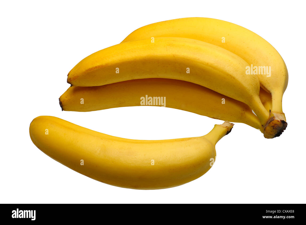 Five yellow bananas on a white background, isolated Stock Photo - Alamy