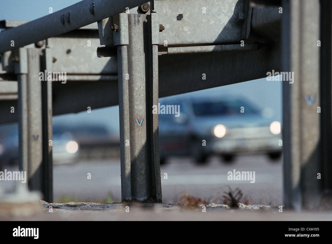 Closeup of a guardrail on a freeway (motorway Stock Photo - Alamy