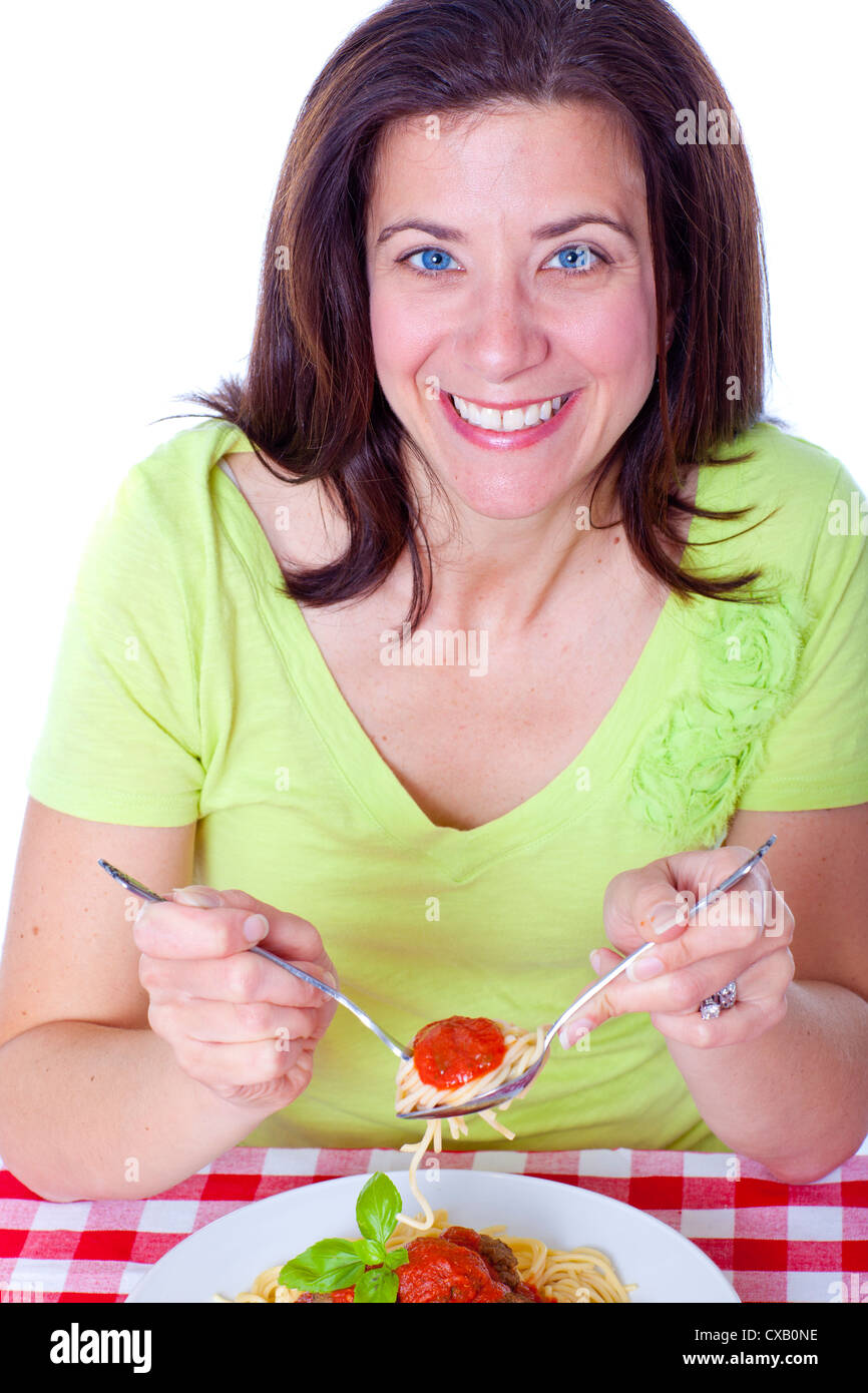 Pretty woman holding fork spaghetti hi-res stock photography and images ...