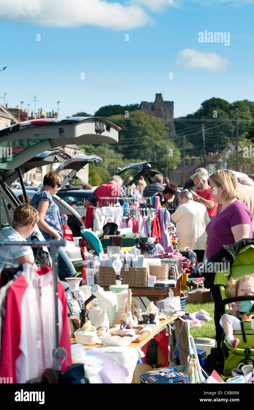 Car boot sale on the village green Stock Photo - Alamy
