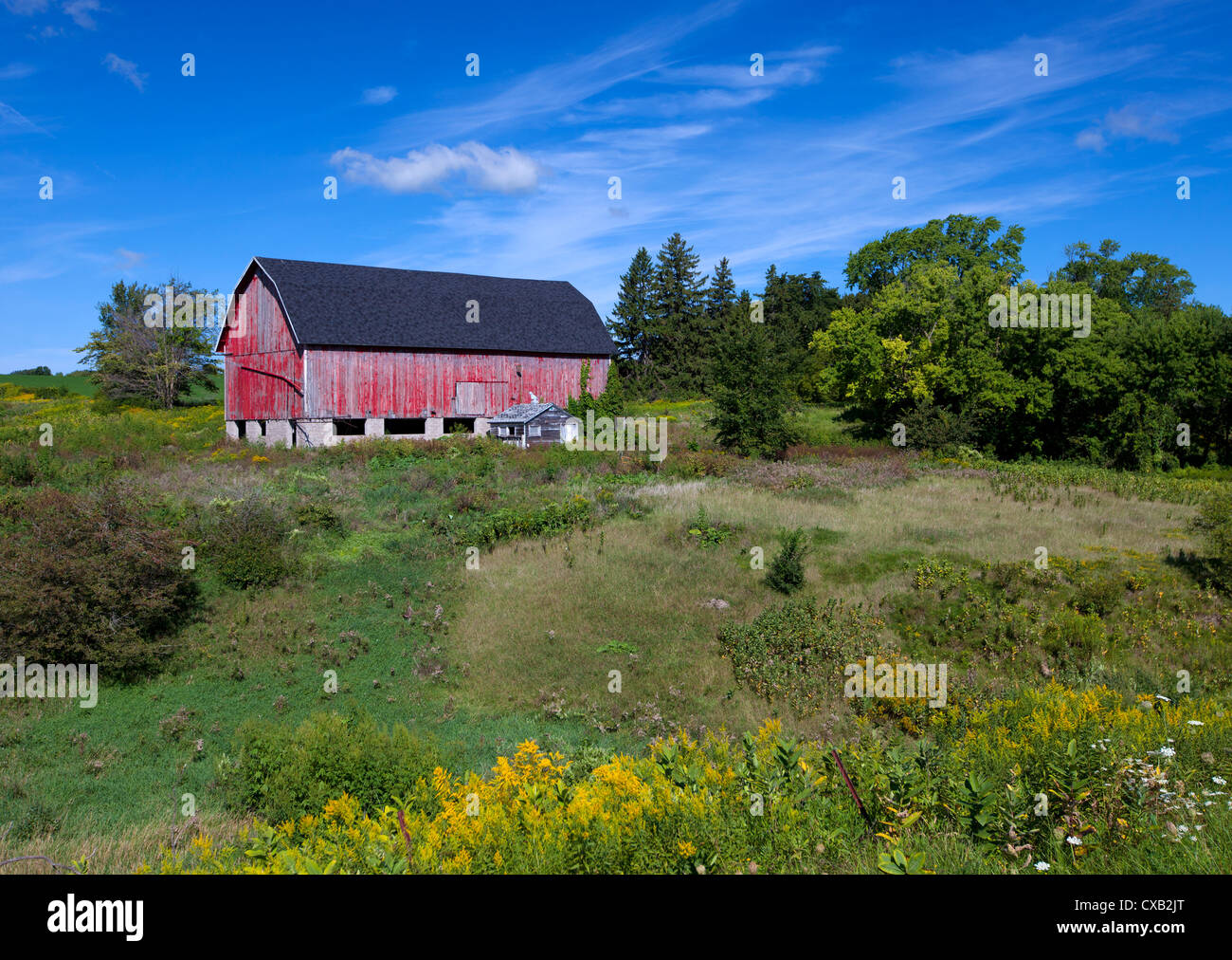 American Country Farm With Blue Sky Stock Photo - Alamy