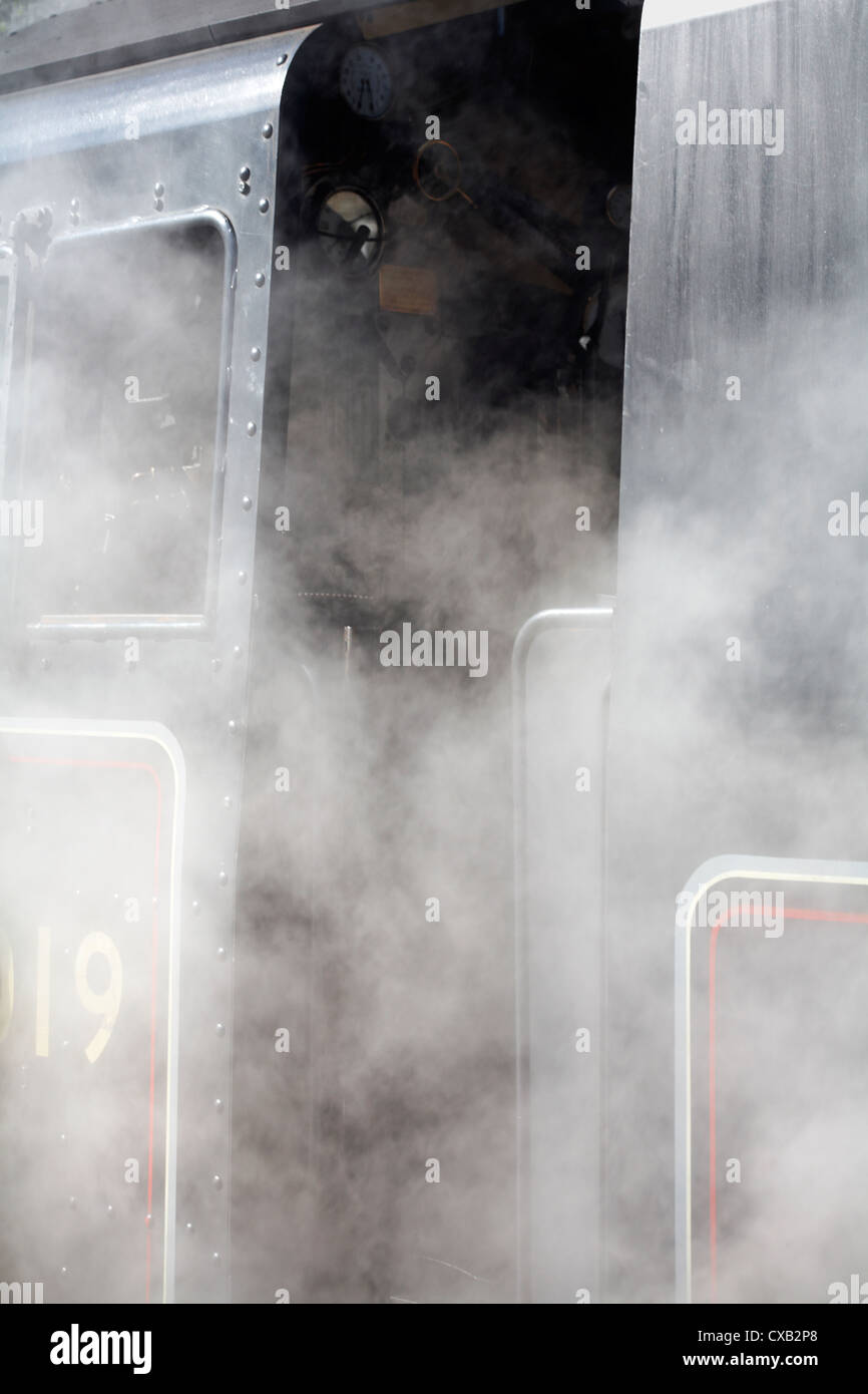 Steam rising from steam engine at Swanage steam railway in September ...