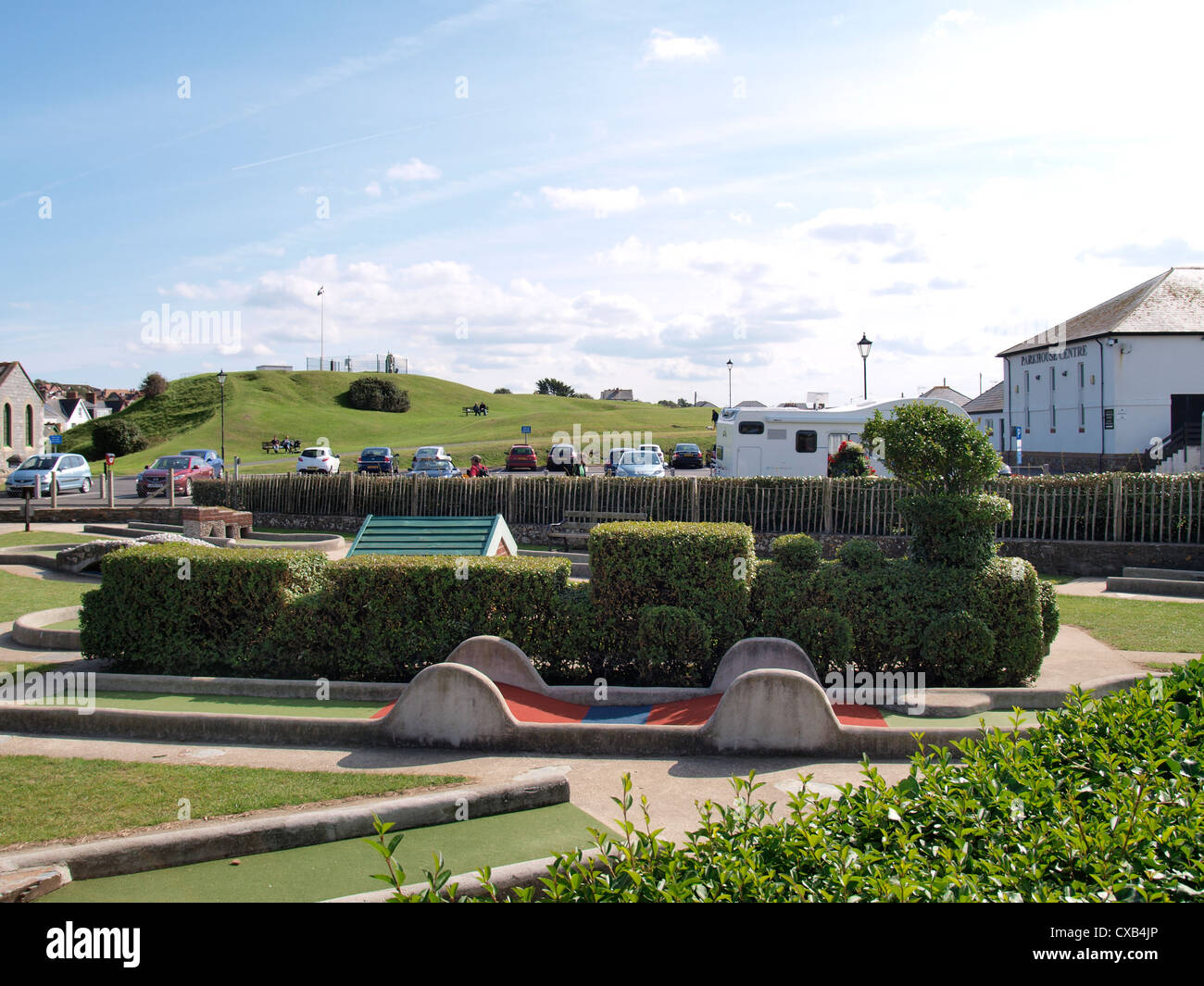 Topiary, Hedge cut into shape of a steam train, Bude crazy golf coarse ...