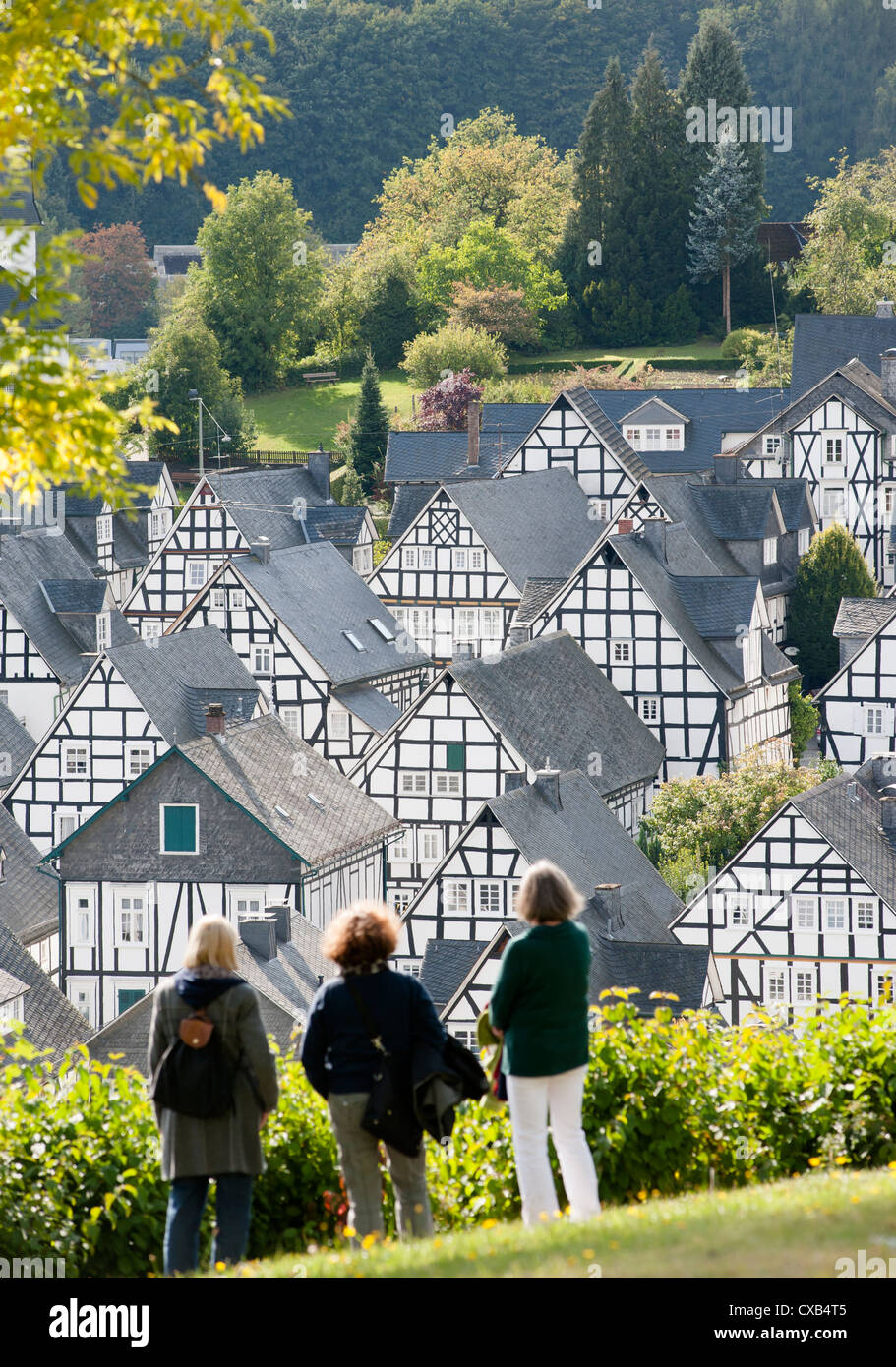 Many half-timbered old houses in Freudenberg village in Siegerland ...