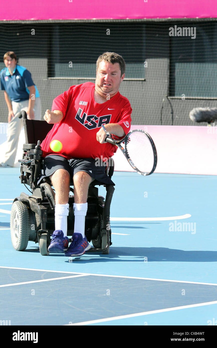 Nicholas Taylor of the USA in the Quad doubles tennis at Eton Manor ...