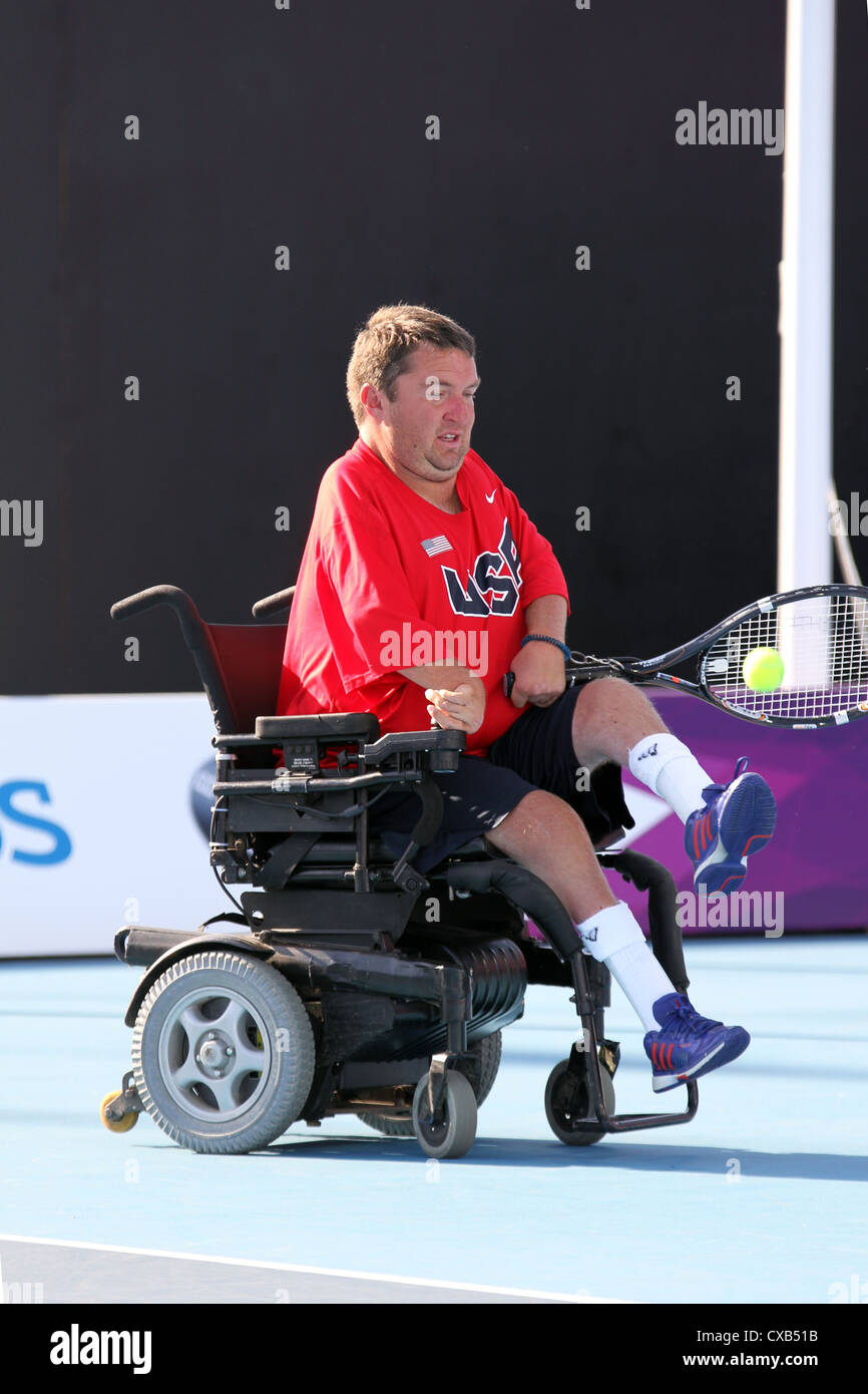 Nicholas Taylor of the USA in the Quad doubles tennis at Eton Manor ...