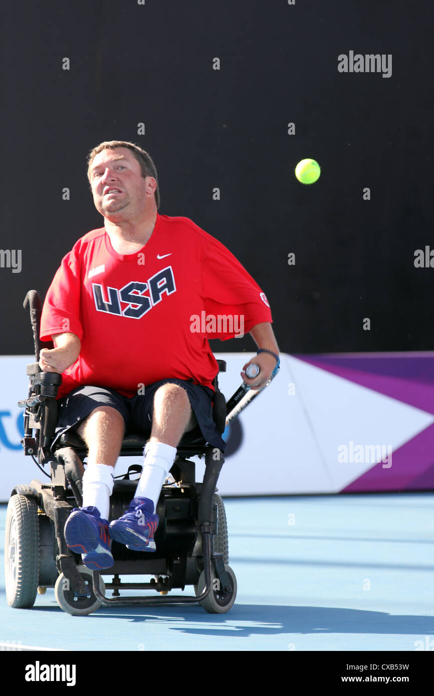 Nicholas Taylor of the USA in the Quad doubles tennis at Eton Manor ...