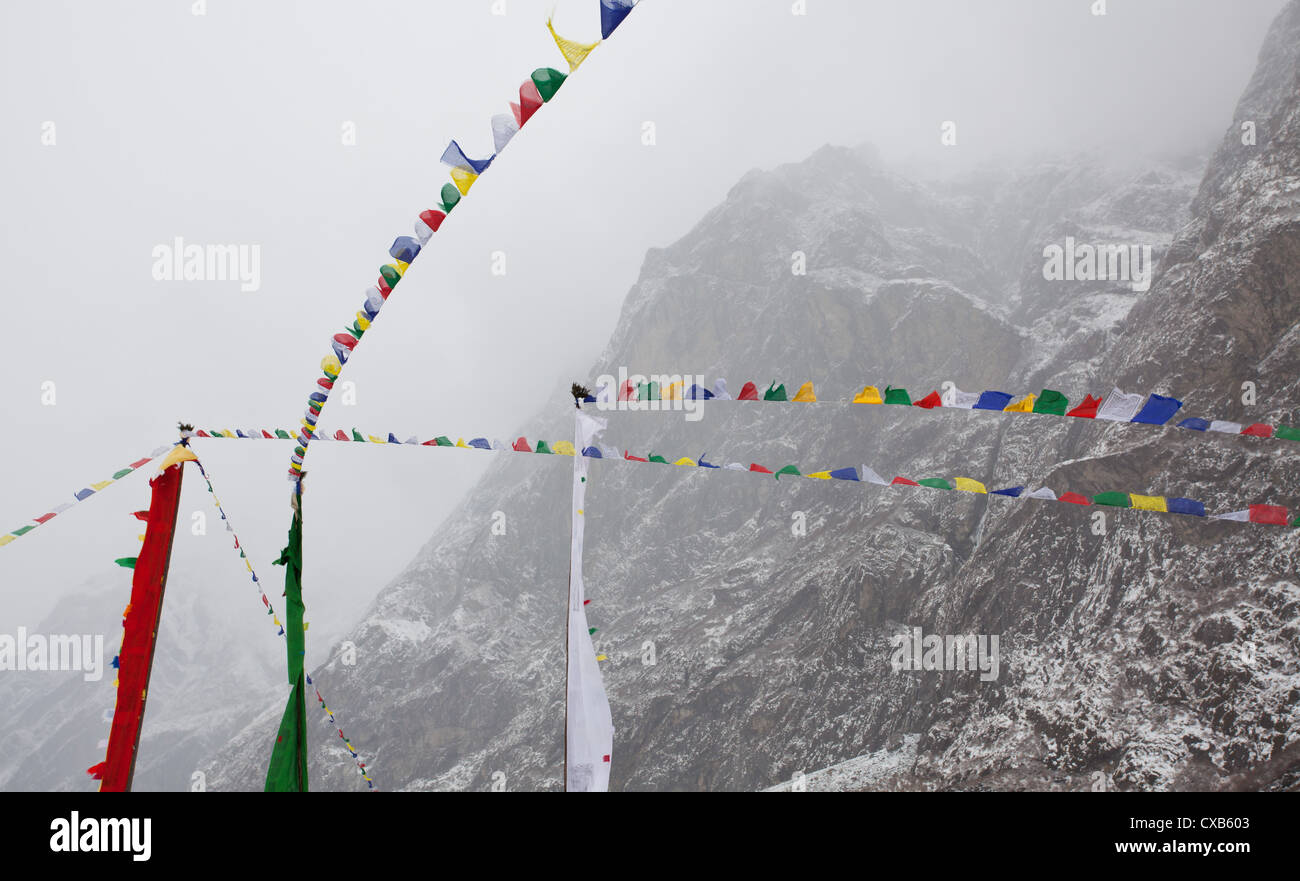 Colourful prayer flags blowing in hi-res stock photography and images ...