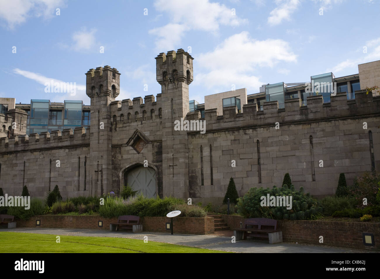 Dublin City Eire Mock Gothic castellated stone facade of Coach House ...