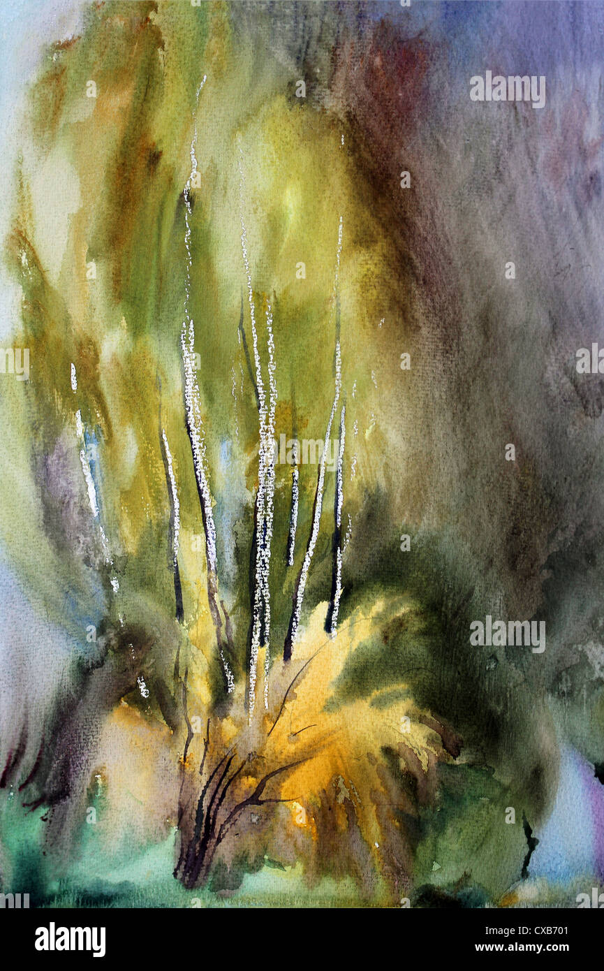 Abstract landscape painted by watercolor Stock Photo - Alamy