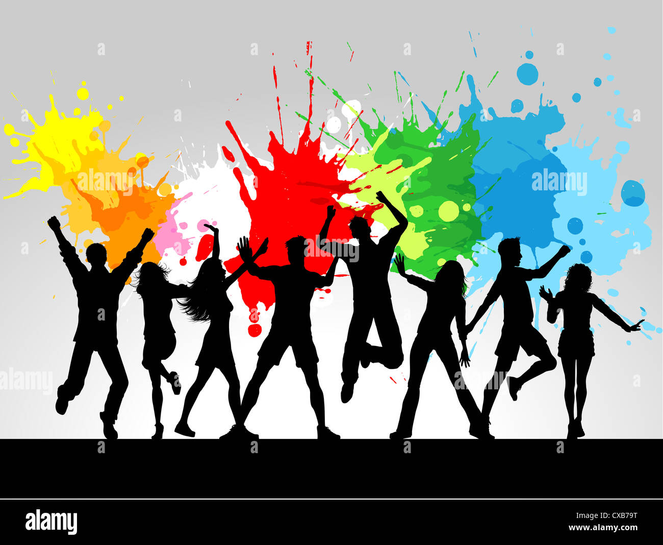 Silhouettes of people dancing on a grunge background Stock Photo - Alamy