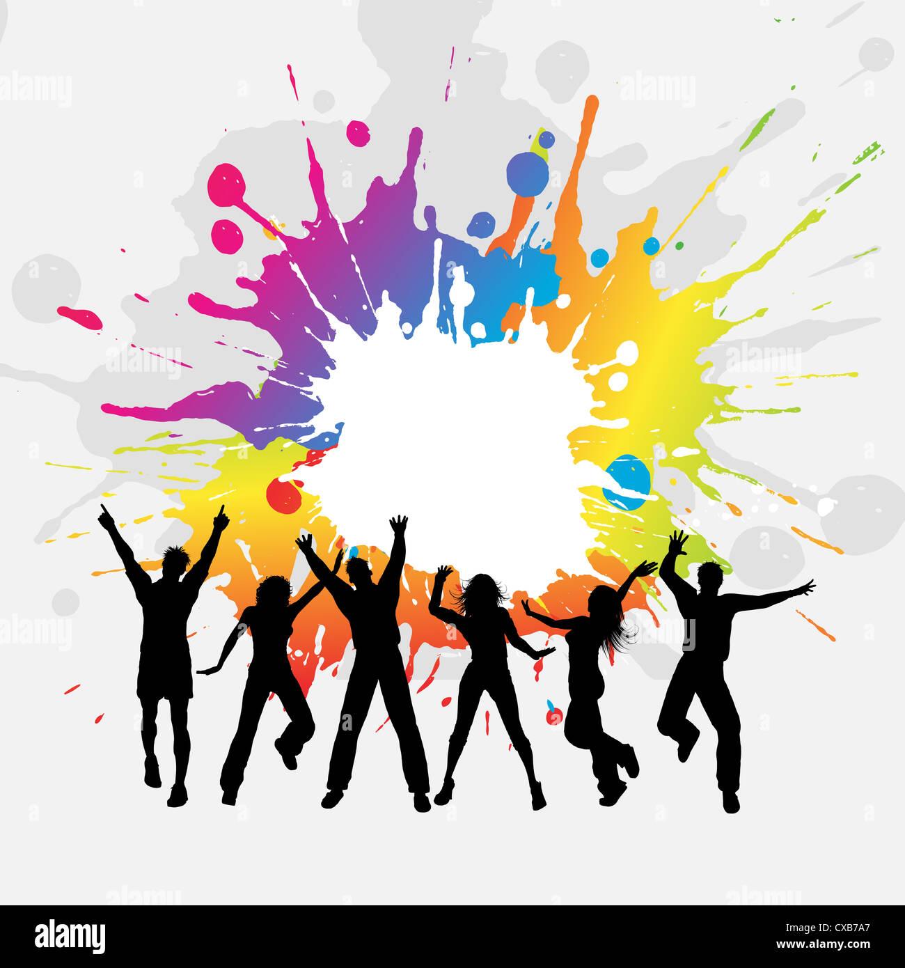 Silhouettes of a group of people dancing on a grunge background Stock ...