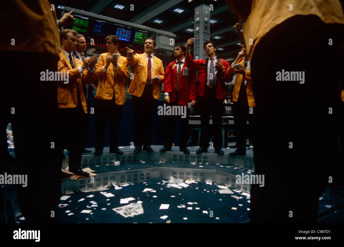Futures and commodities traders at the LIFFE exchange during the 1990s ...
