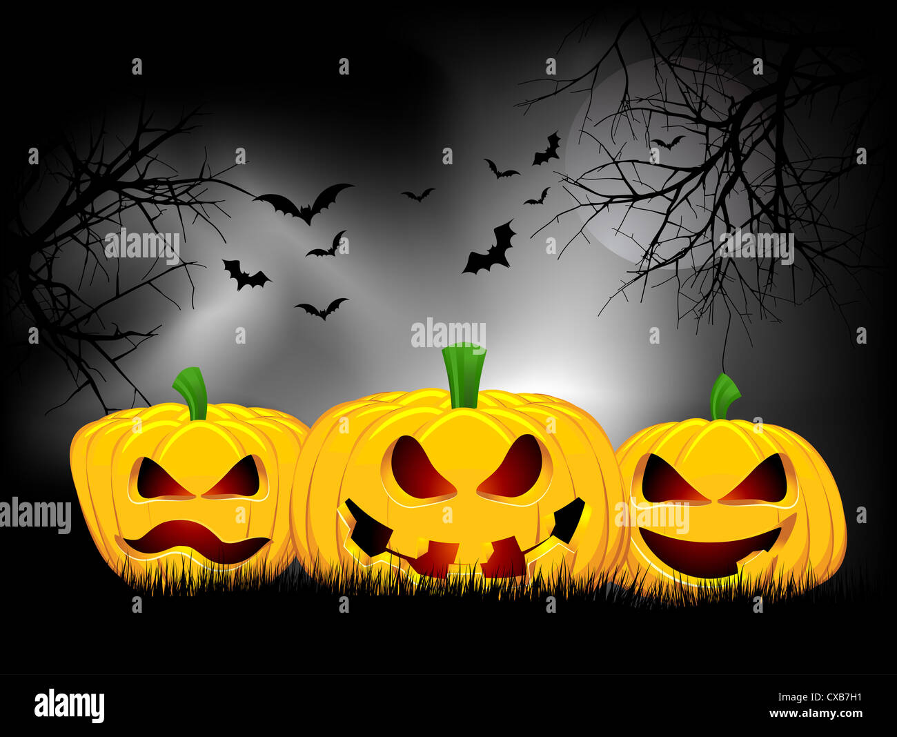 Spooky Halloween background with evil pumpkins Stock Photo - Alamy