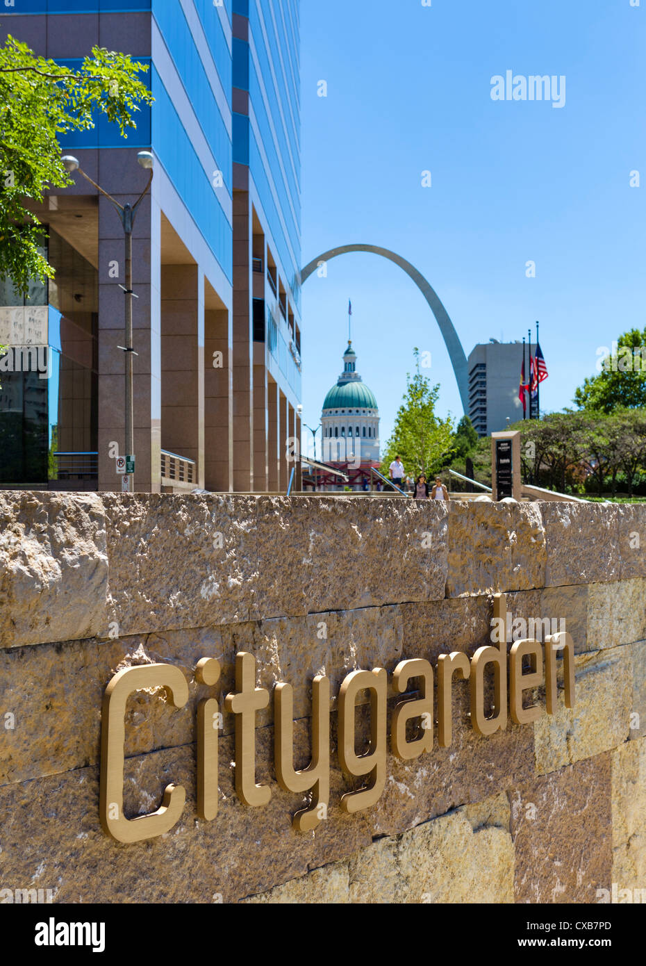 Citygarden urban park and sculpture garden in downtown St Louis with ...