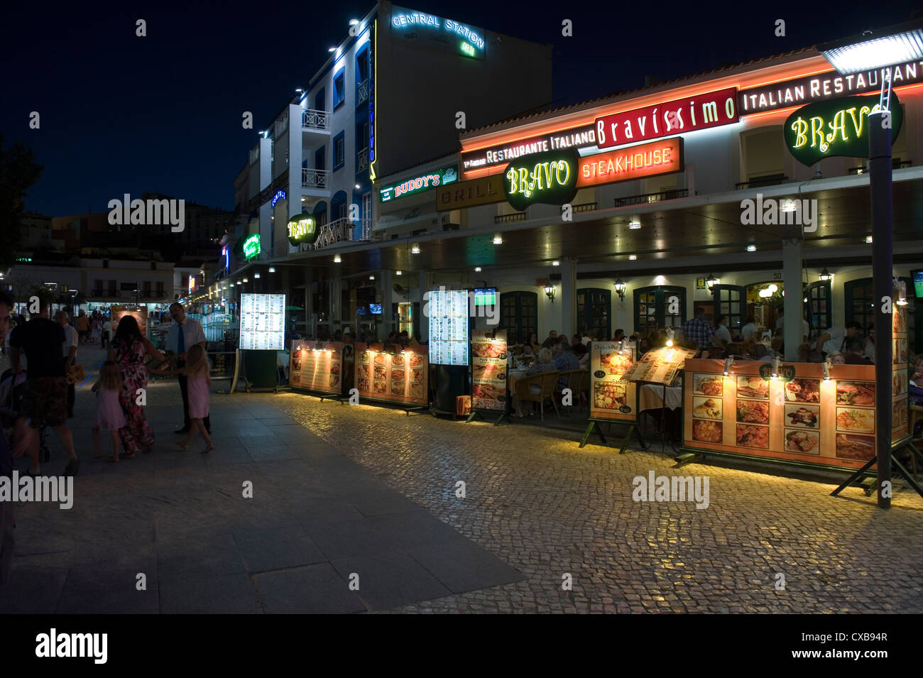 Town Scene at Night Albufeira, Algarve, Portugal Stock Photo - Alamy