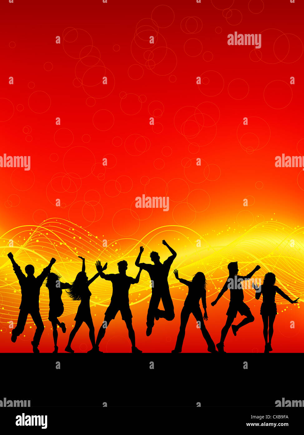 Silhouettes of people dancing on an abstract background Stock Photo - Alamy