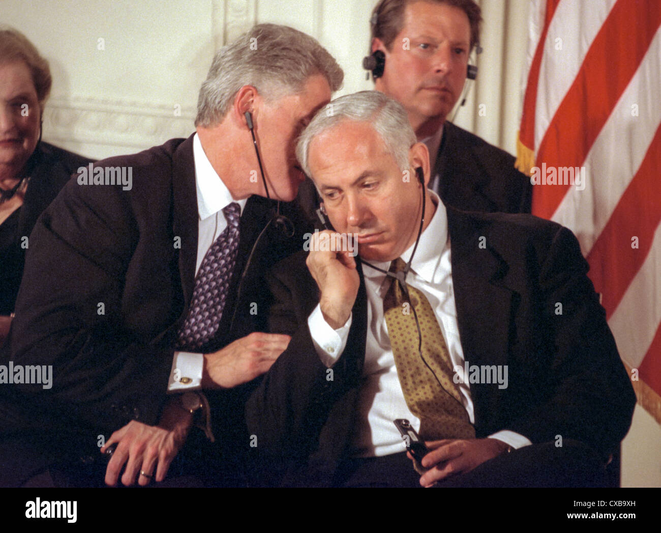 US President Bill Clinton speaks with Israel Prime Minister Benjamin ...