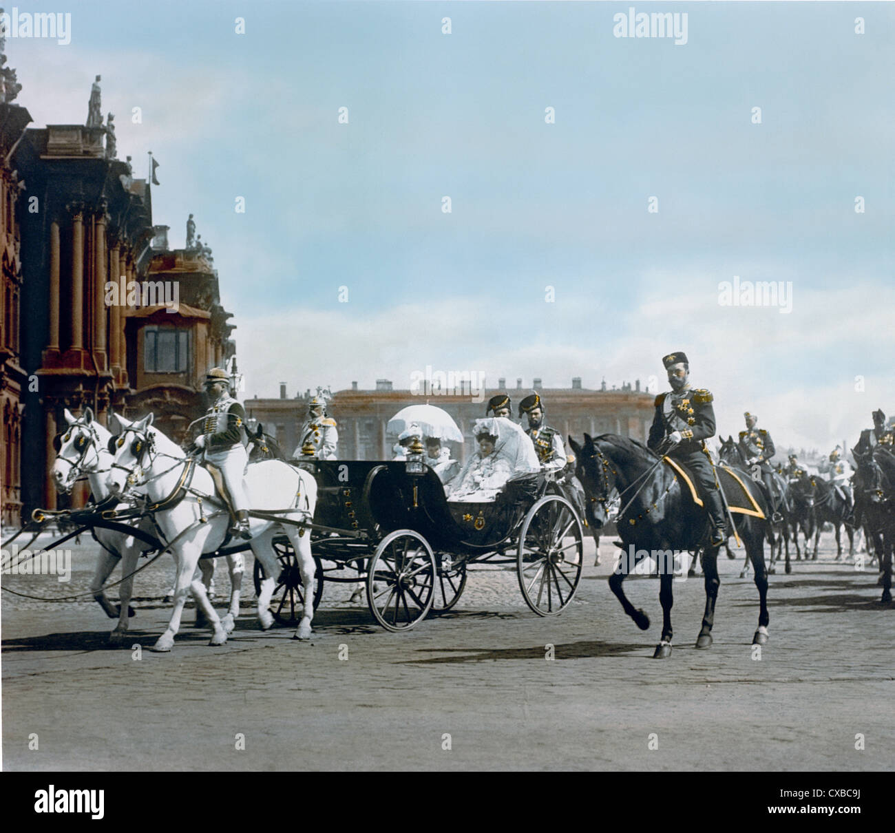 Colorized photo of Russian Tsar Nicholas II (1868 - 1918) riding ...