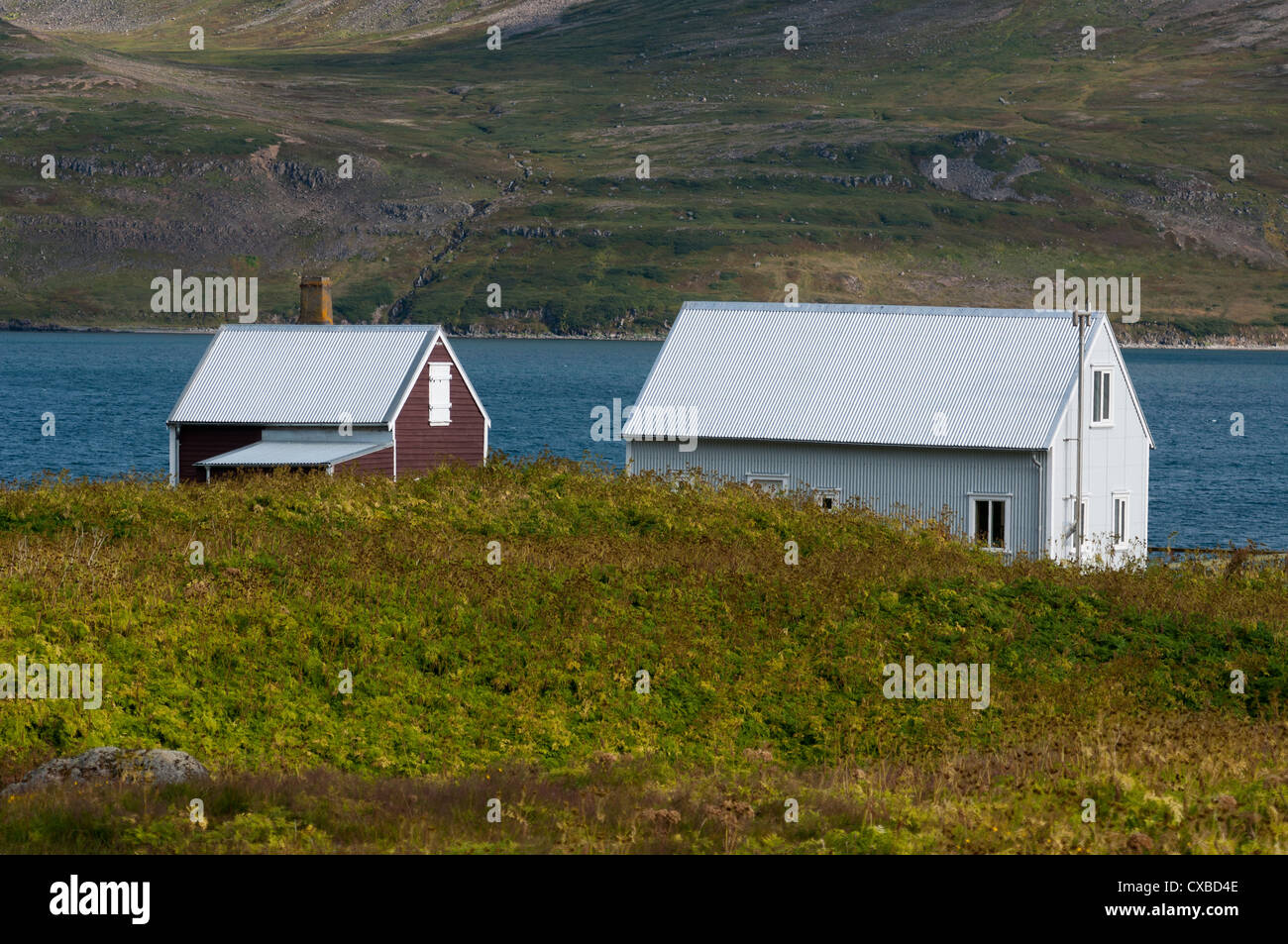 A photograph of the Old houses in the abandoned village of Hesteyri in ...