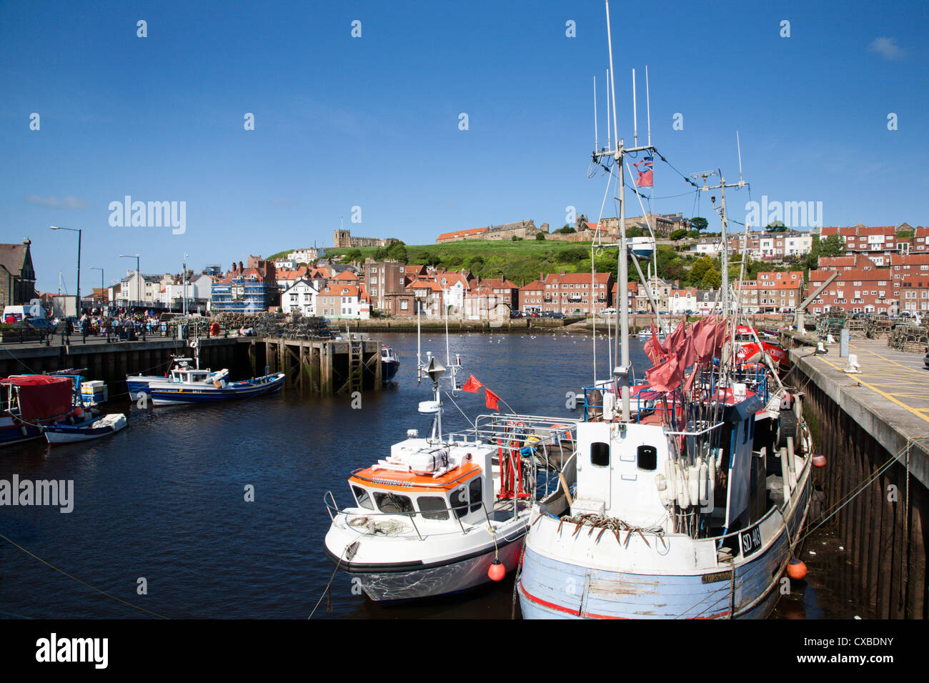 Fising boats in the Upper Harbour at Whitby, North Yorkshire, Yorkshire ...