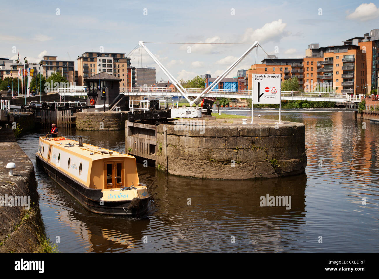 Narrowboat navigating Leeds Lock No 1 Aire and Calder Navigation, Leeds ...