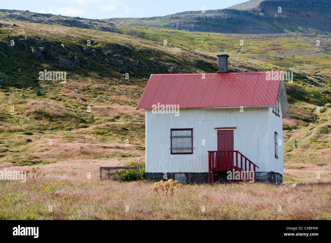 A photograph of the Old houses in the abandoned village of Hesteyri in ...