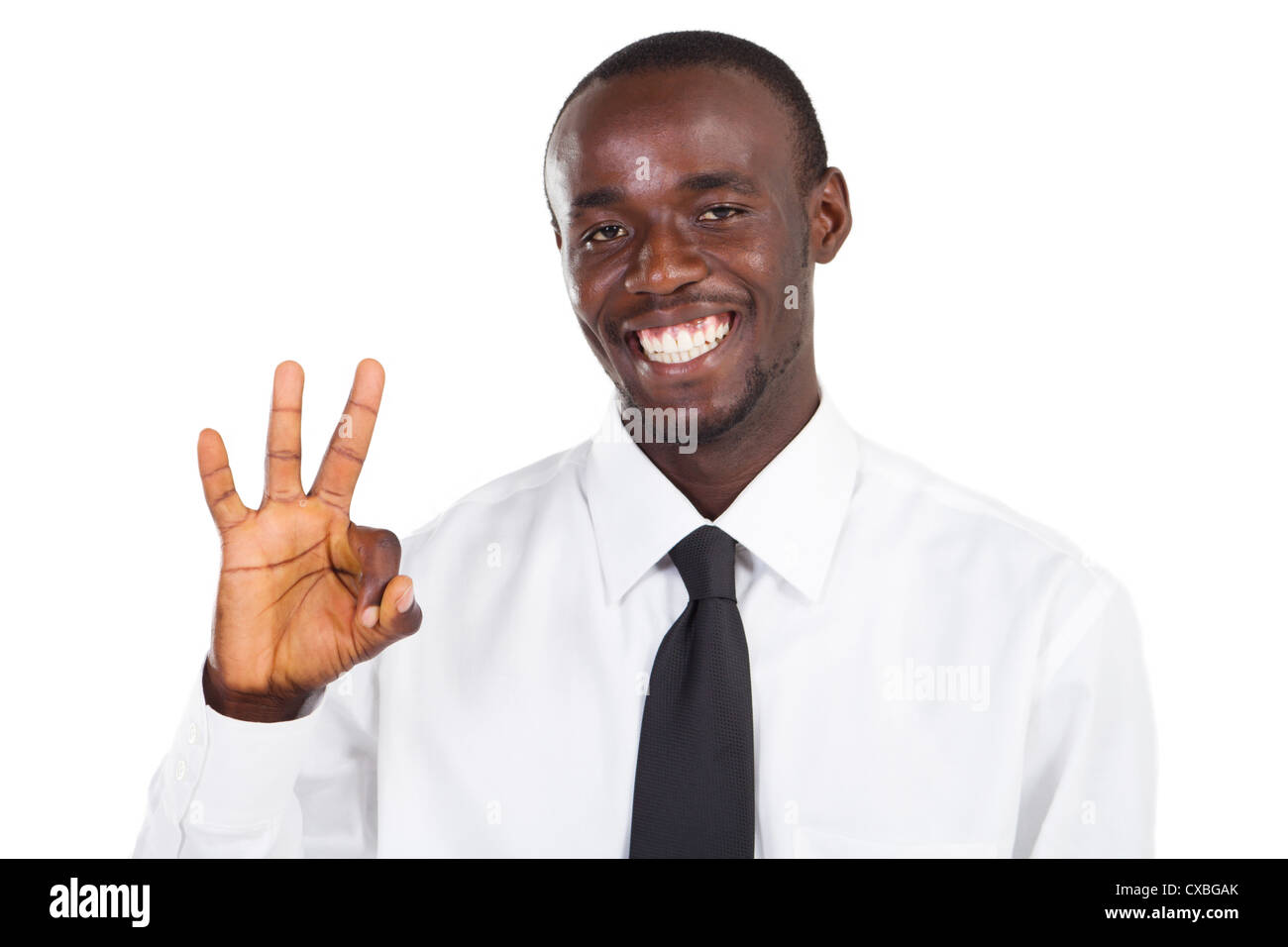 african american businessman giving ok hand sign Stock Photo - Alamy