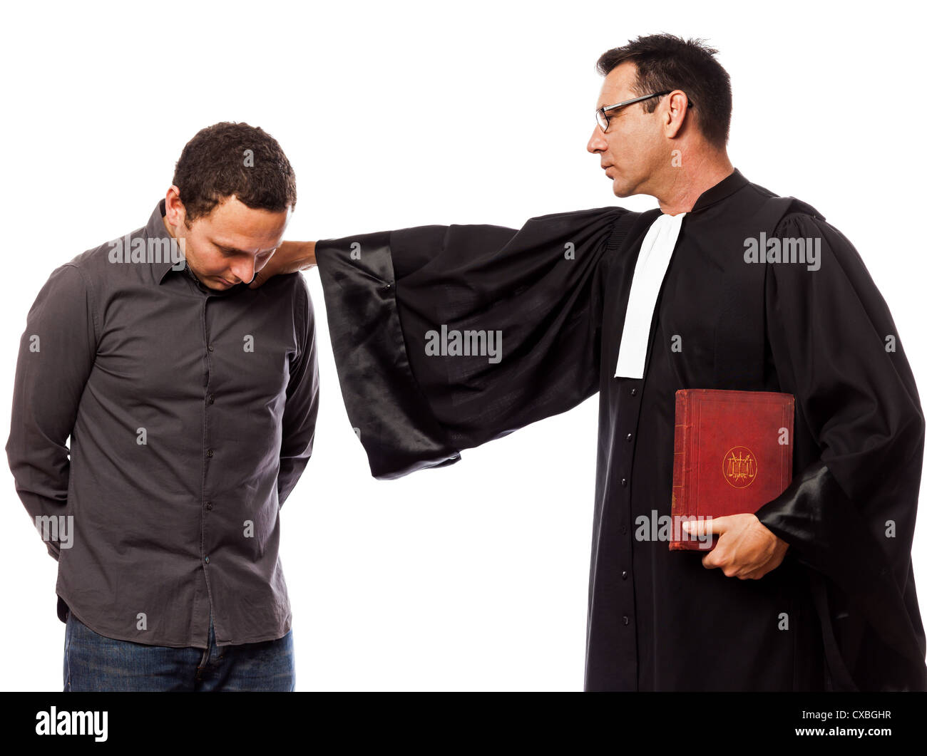 one caucasian lawyer man in studio isolated on white background Stock ...