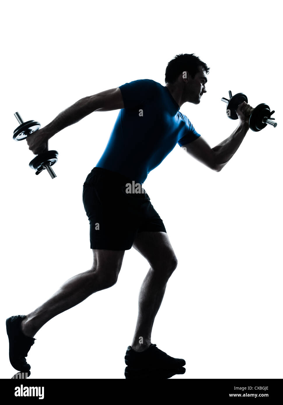 one caucasian man exercising weight training workout fitness in ...